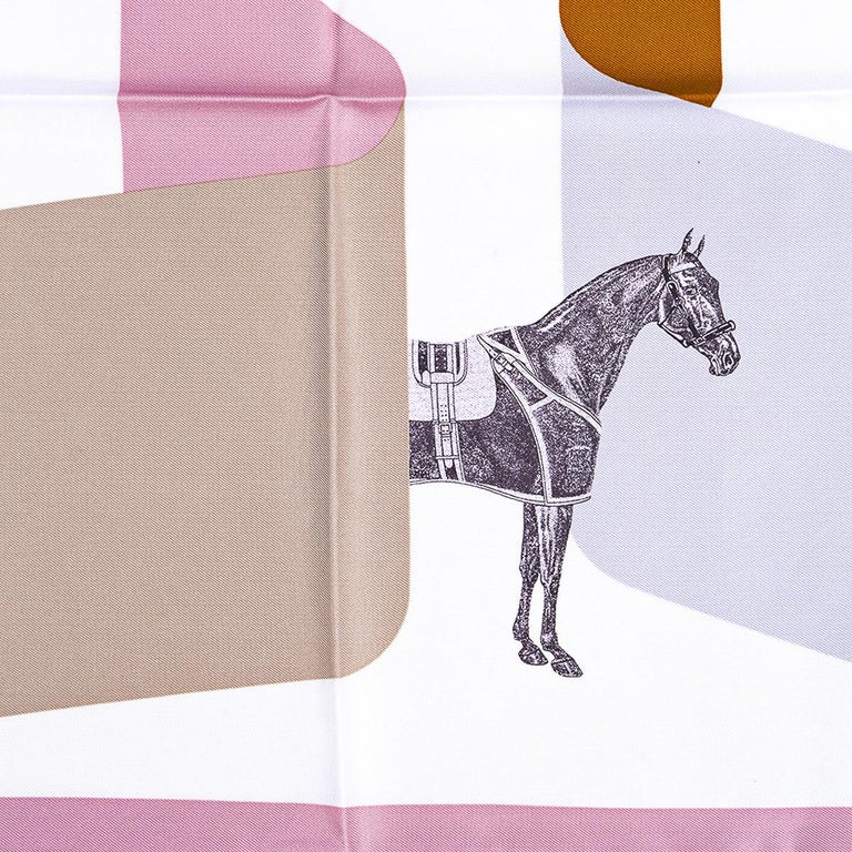 Hermes La Serpentine de Pierre Charpin Scarf Blanc / Vieux Rose Silk 45 ...