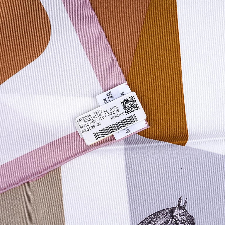 Hermes La Serpentine de Pierre Charpin Scarf Blanc / Vieux Rose Silk 45 ...