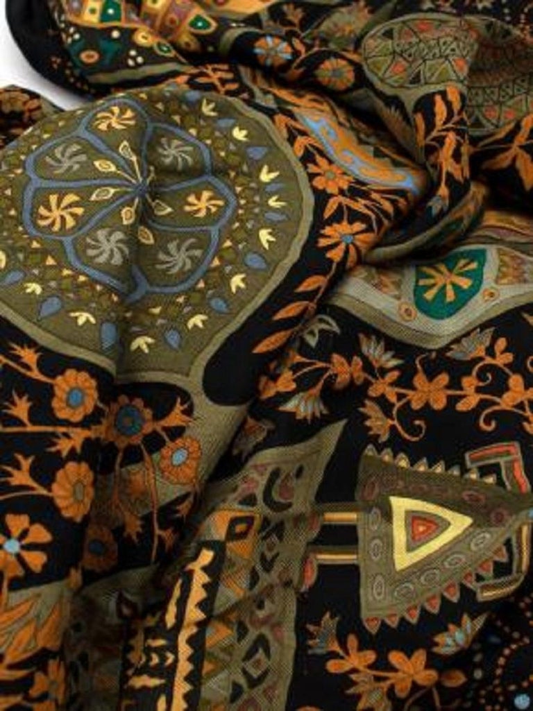 Hermes L'Arbre de Vie Cashmere and Silk Scarf Black and Earth Tones 140 ...