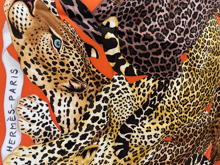 Hermès Lazy Leopardesses Orange Silk 90 Scarf/Wrap Scarf/Wrap at ...