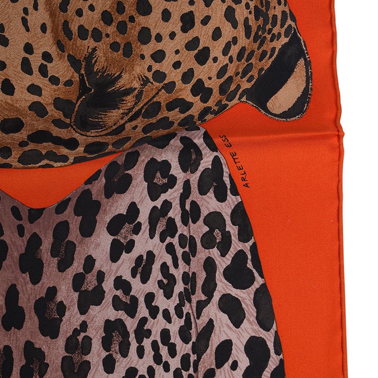Hermes Lazy Leopardesses Potiron / Brun / Miel Scarf 90 For Sale at ...