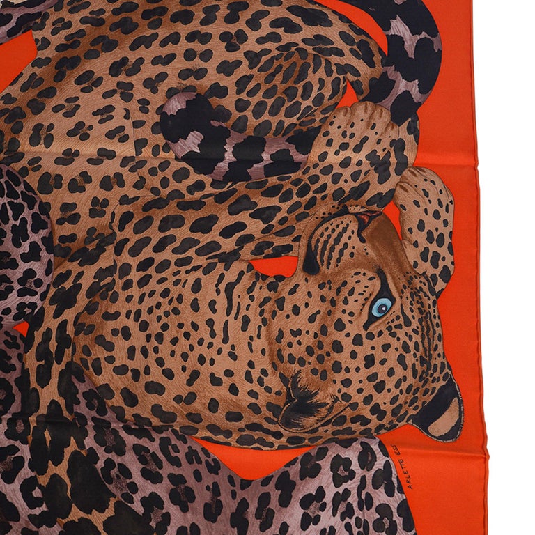 Hermes Lazy Leopardesses Potiron / Brun / Miel Scarf 90 For Sale at ...