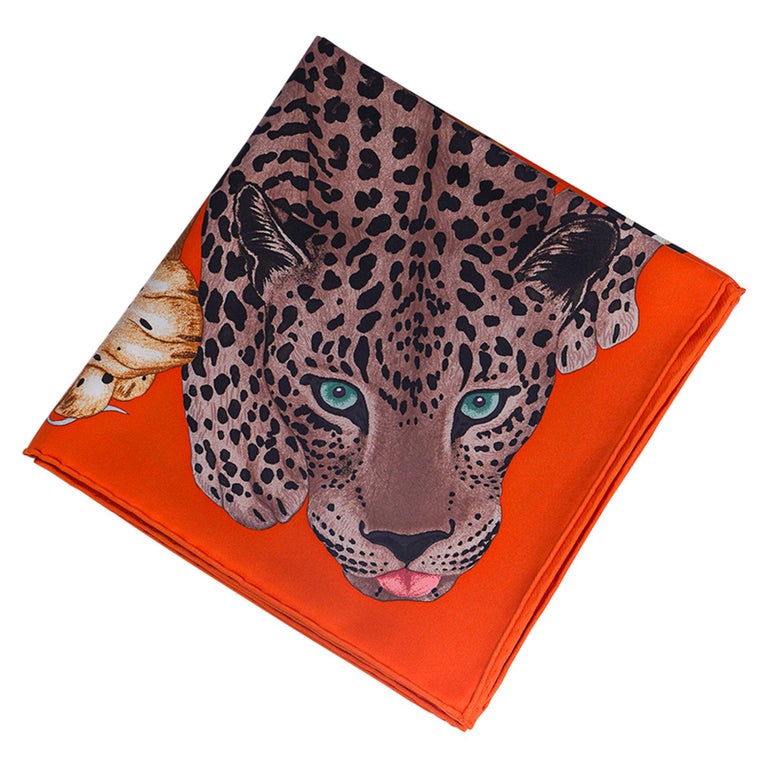Hermes Lazy Leopardesses Potiron / Brun / Miel Scarf 90 For Sale at ...