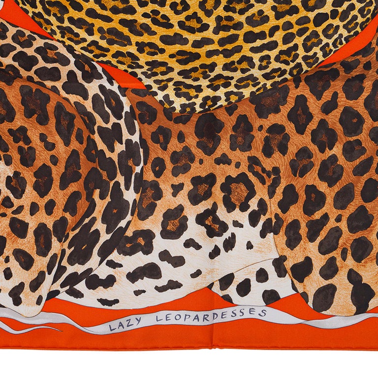 Hermes Lazy Leopardesses Potiron / Brun / Miel Scarf 90 For Sale at ...