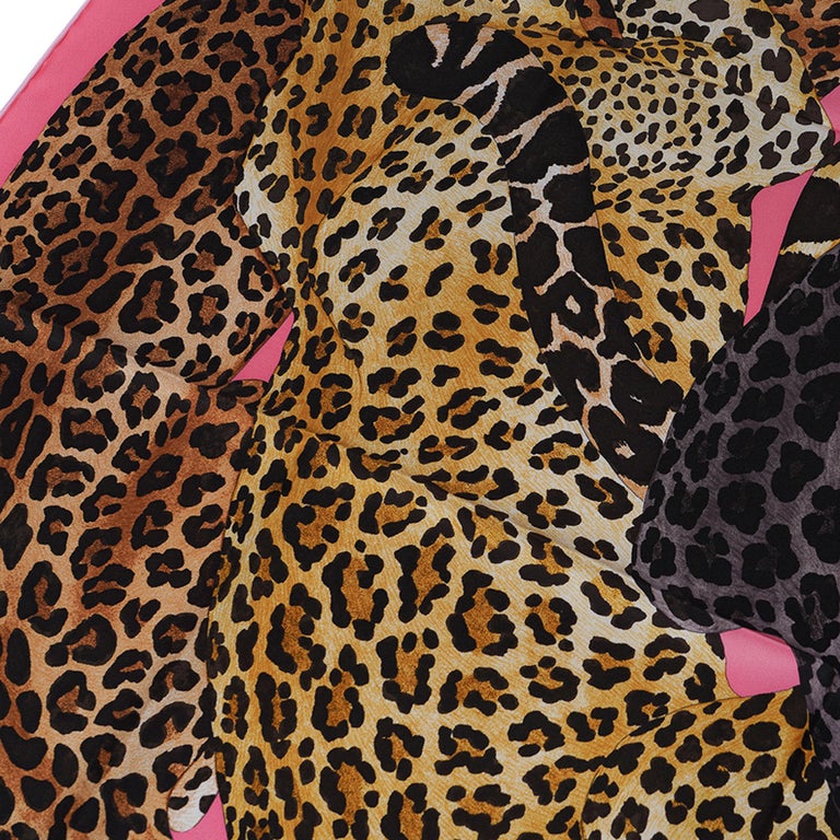 Hermes Lazy Leopardesses Scarf Rose Vif / Anthracite / Miel Silk 90 at ...
