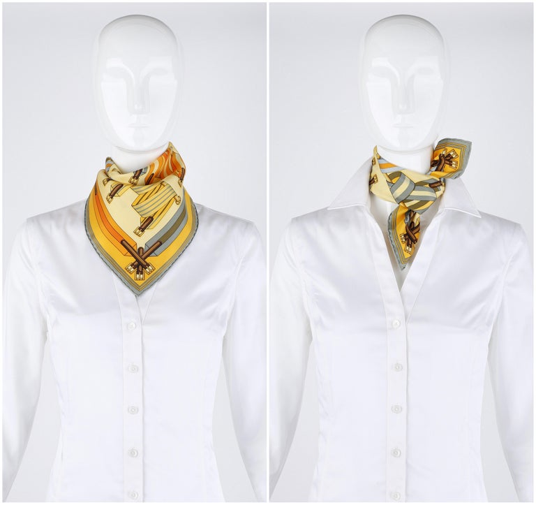 Hermes "Les Sangles" Yellow Multicolor Straps Print Square Silk Scarf ...
