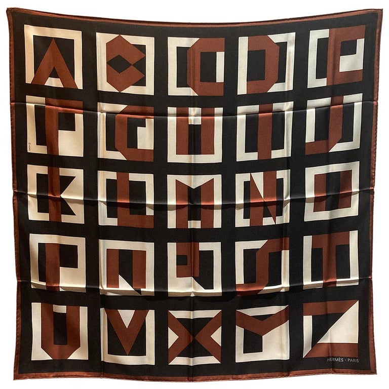 Hermes Letters Au Carre Silk Scarf at 1stDibs