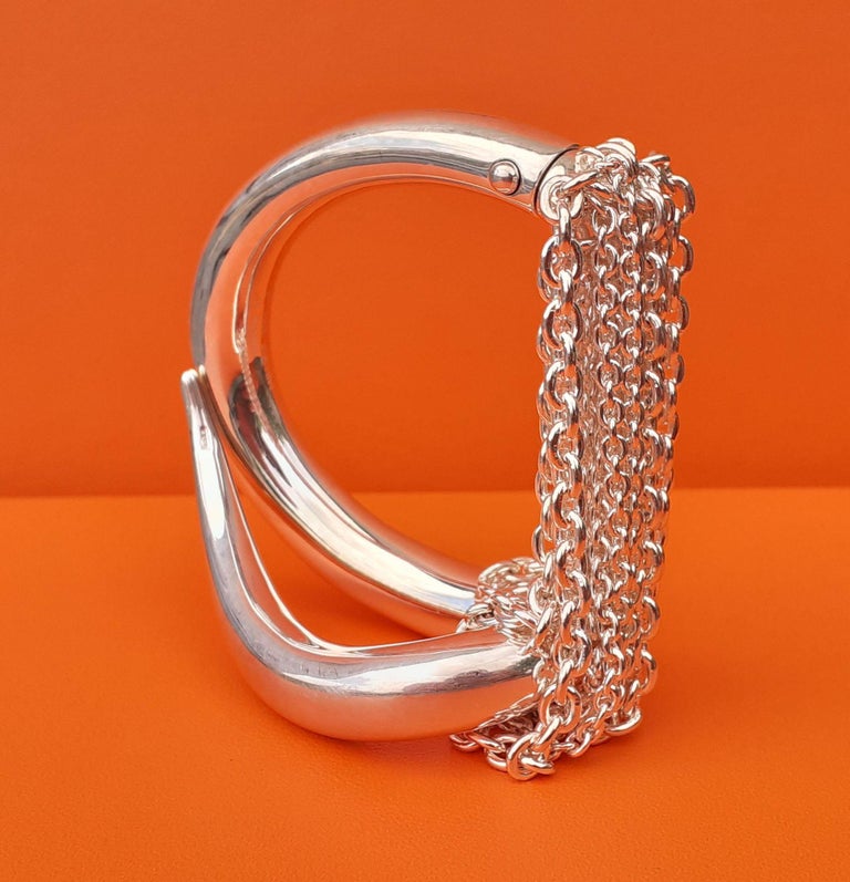 Hermès Licol Shiny Silver Bracelet Small Size Rare For Sale at 1stDibs