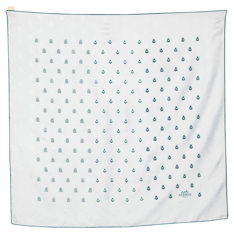Hermes Light Blue Bee Printed Silk Square Scarf For Sale at 1stDibs