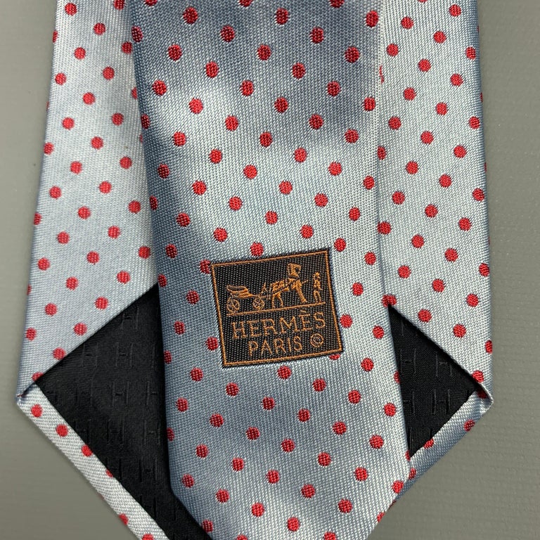 HERMES Light Blue and Pink Polka Dot Silk Tie at 1stDibs