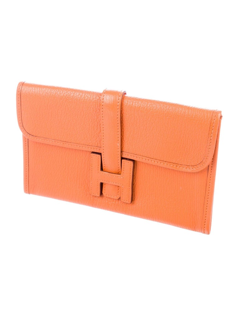 Hermes Light Orange Leather 'H' Jige Small Mini Logo Evening Clutch ...