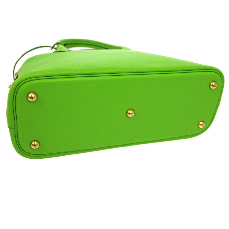 Hermes Lime Green Leather Carryall Gold Top Handle Satchel Tote ...