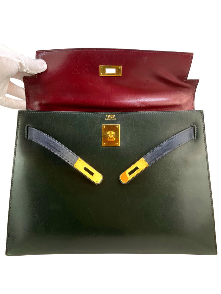 Hermès Limited Edition Vintage Tri-Color Box Calf Kelly Handbag 32 ...