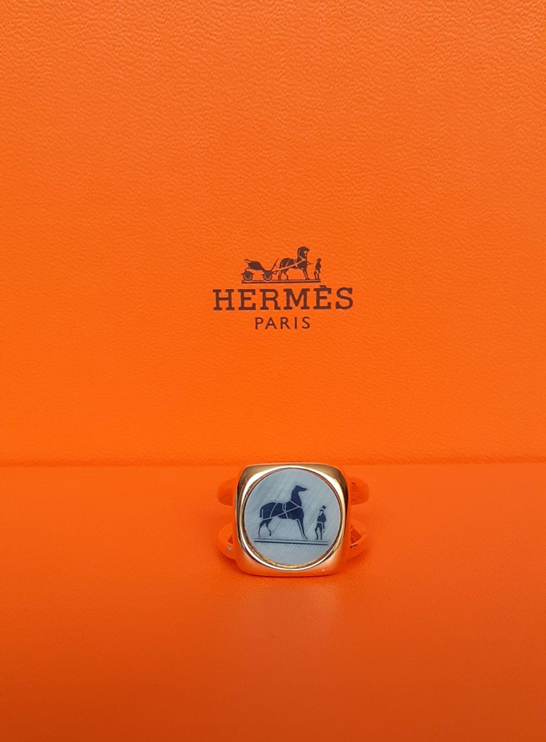 Hermès Logo Signet Ring Horse Equestrian Theme Ghw Size 8 / 8.5 For ...