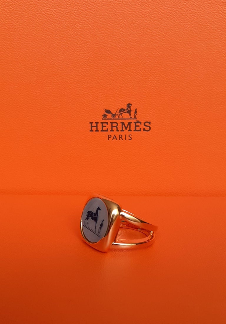 Hermès Logo Signet Ring Horse Equestrian Theme Ghw Size 8 / 8.5 For ...