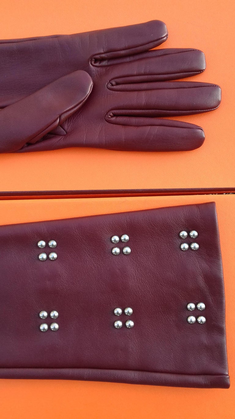 Hermès Long Opera Gloves Burgundy Lambskin Leather Size 6.5 in Box For ...