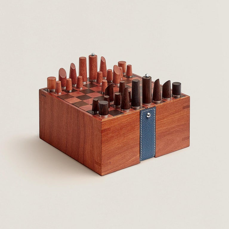 Hermès Malta Blue Sapodilla/Cassia Wood Samarcande Mini Chess Set For Sale at 1stDibs