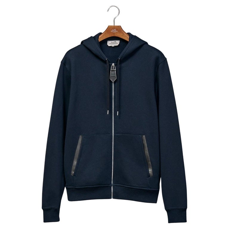 Hermes Marine cotton and cashmere Size L Zipped hooded jogging sweater ...