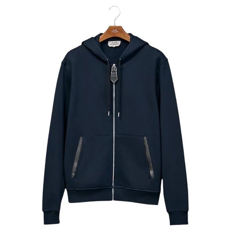 Hermes Marine Zipped hooded jogging sweater Size M For Sale at 1stDibs