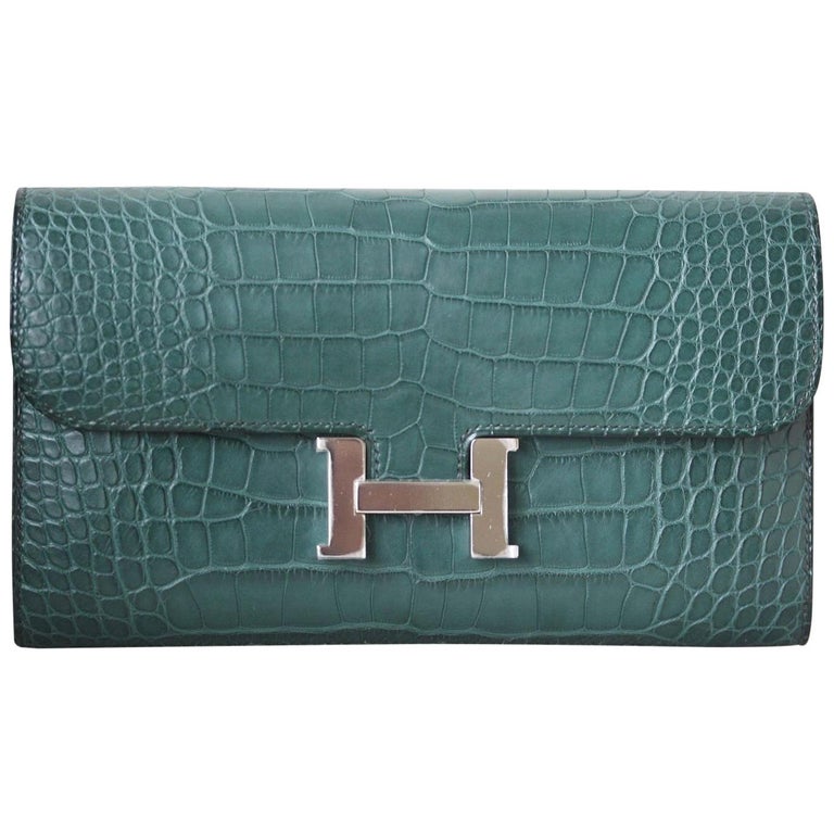 Hermès Matte Croc Constance Long Palladium Hardware Wallet at 1stDibs
