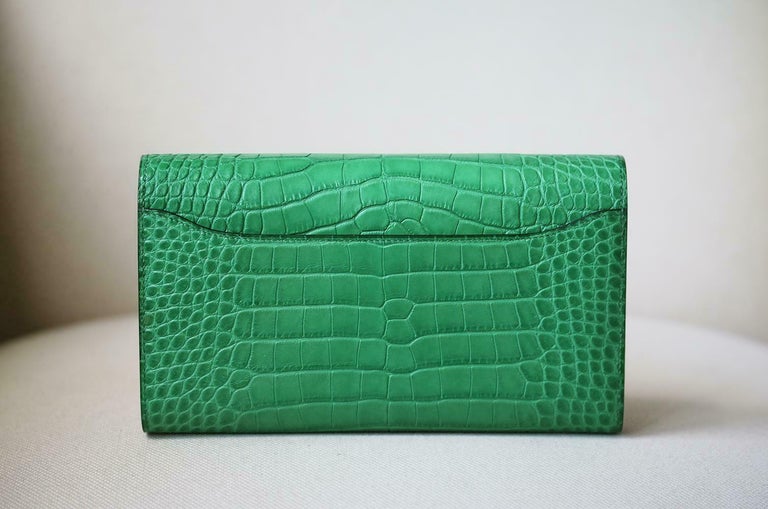 Hermès Matte Croc Constance Long Wallet with Palladium H/W at 1stDibs