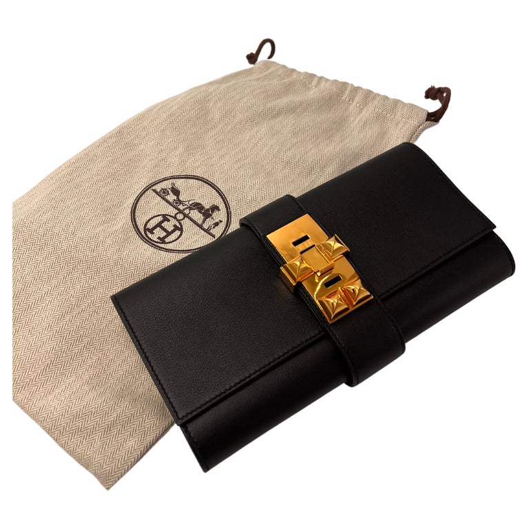 Hermes Medor black leather clutch bag For Sale at 1stDibs