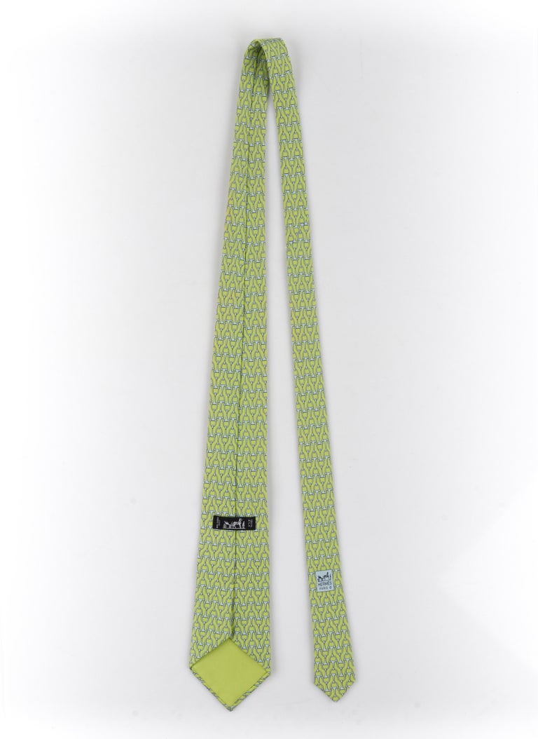 HERMES Mens Chartreuse Green Light Blue Horstbit 5-Fold Silk Necktie ...