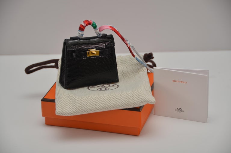 Hermes Micro Kelly Charm Black Nilo Lizard Gold Hardware NEW at 1stDibs ...