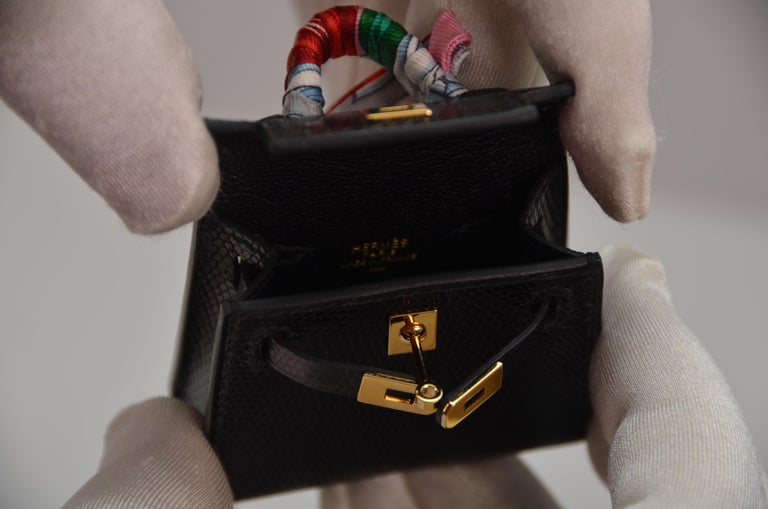 Hermes Micro Kelly Charm Black Nilo Lizard Gold Hardware NEW at 1stDibs ...