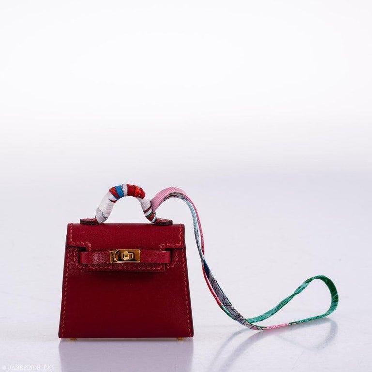 Hermès Micro Kelly Twilly Charm Rouge Vif Tadelakt Leather Gold ...