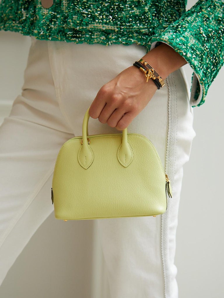 HERMÈS MINI BOLIDE JAUNE BOURGEON Chèvre Leather with Gold Hardware For ...