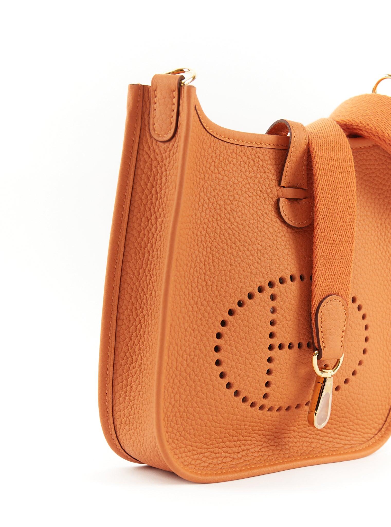 HERMÈS MINI EVELYN TPM ORANGE Clemence Leather with Gold Hardware For ...