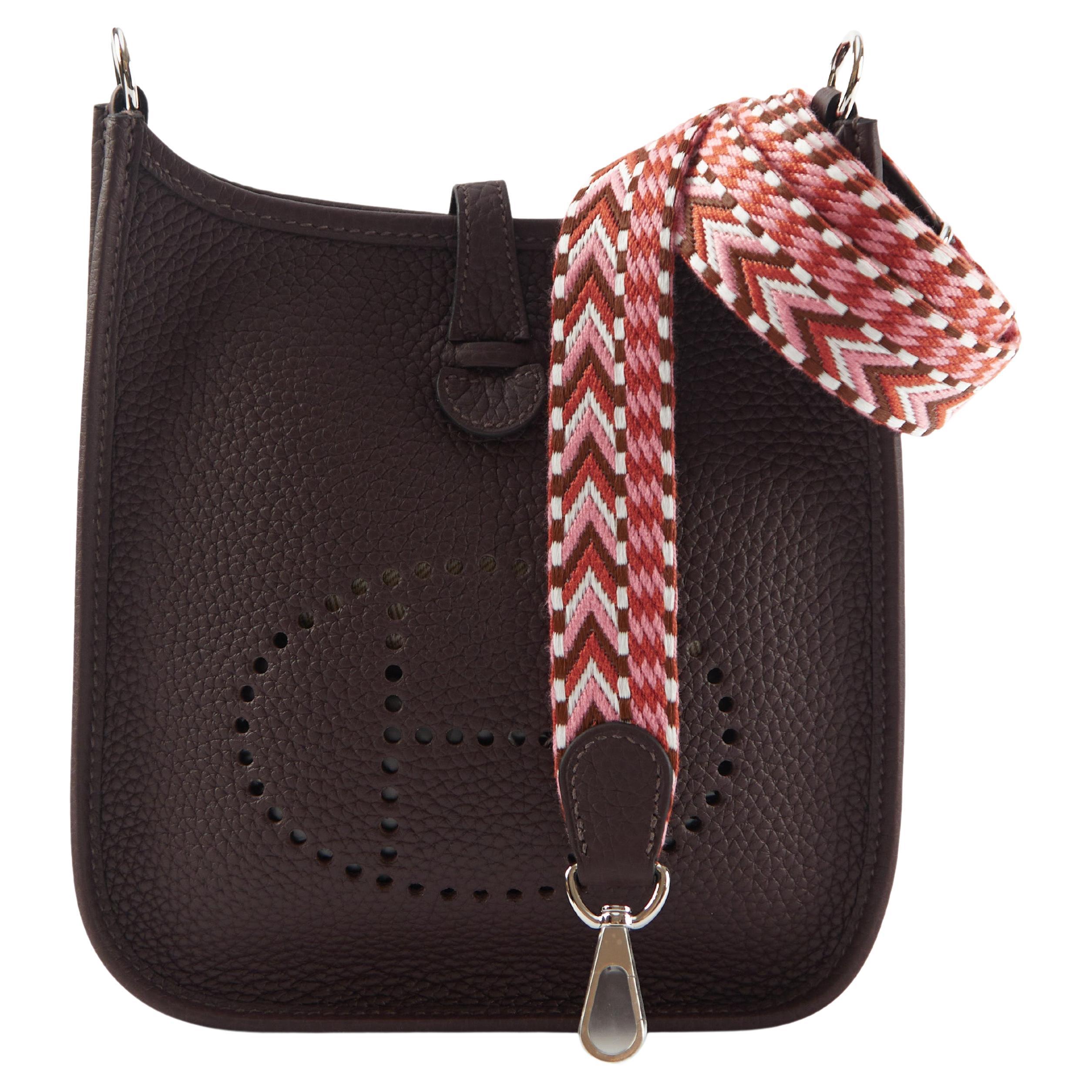 HERMÈS MINI EVELYN TPM ROUGE SELLIER Clemence Leather with Palladium ...