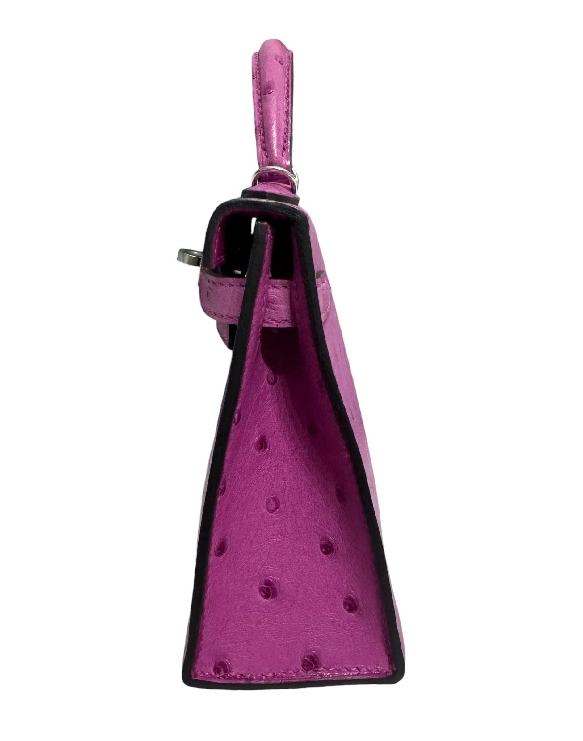 Hermes Mini Kelly 20 Rose Pourpre Ostrich Leather For Sale at 1stDibs