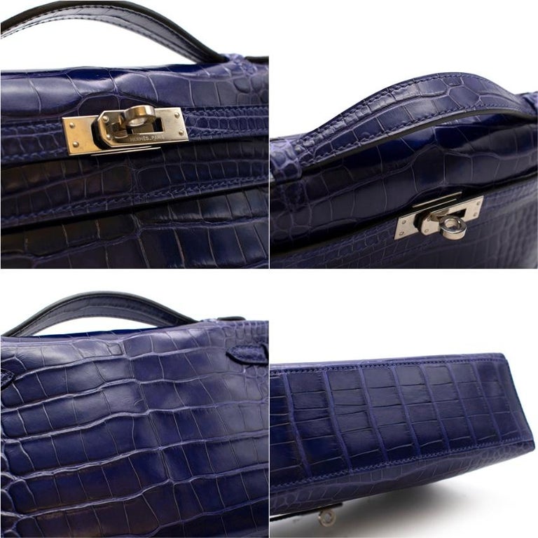 Hermes Mini Kelly 22 Pochette Bag in Blue Electric alligator PHW at 1stDibs