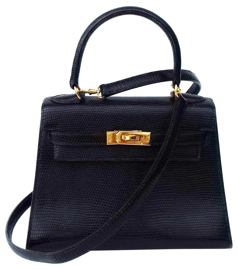 Hermès Mini Kelly Bag Vintage Black Lizard Gold Hdw 20 cm at 1stDibs ...