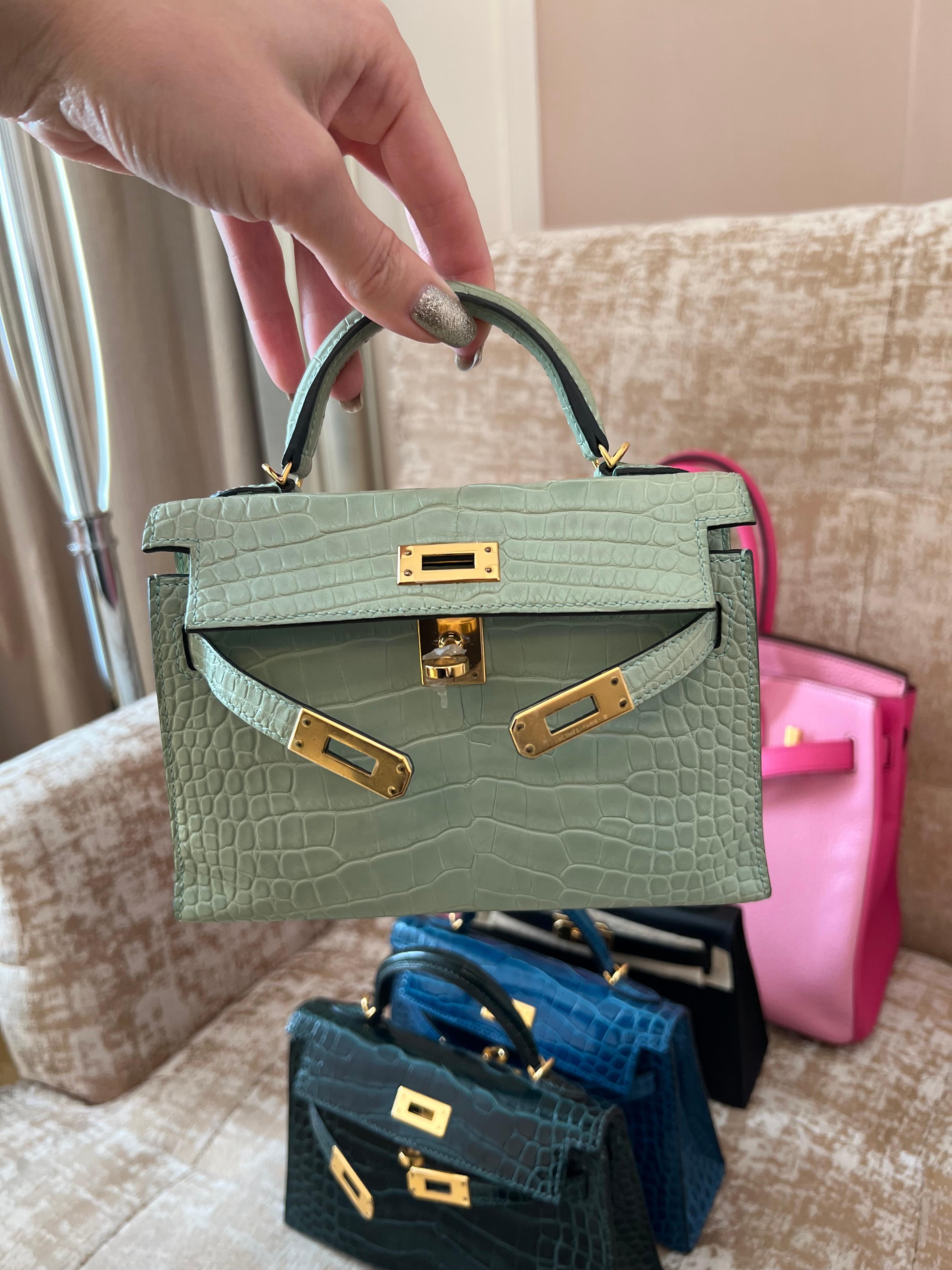 Hermes Mini Kelly II 20 Vert d'eau Matte Alligator Bag GHW For Sale at ...