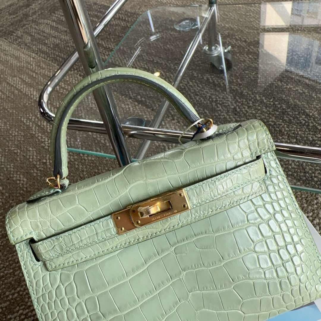 Hermes Mini Kelly II 20 Vert d'eau Matte Alligator Bag GHW For Sale at ...