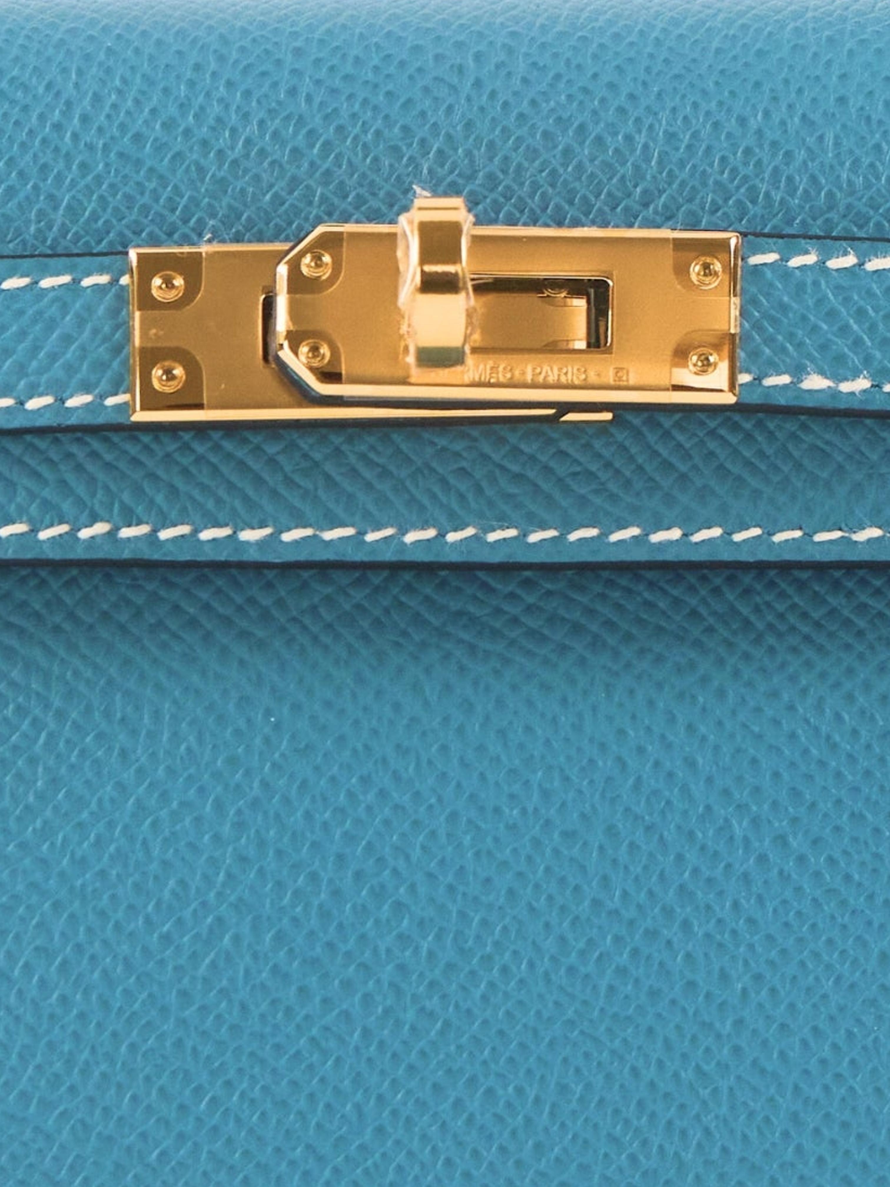 HERMÈS MINI KELLY II 20CM BLUE JEAN Epsom Leather with Gold Hardware ...
