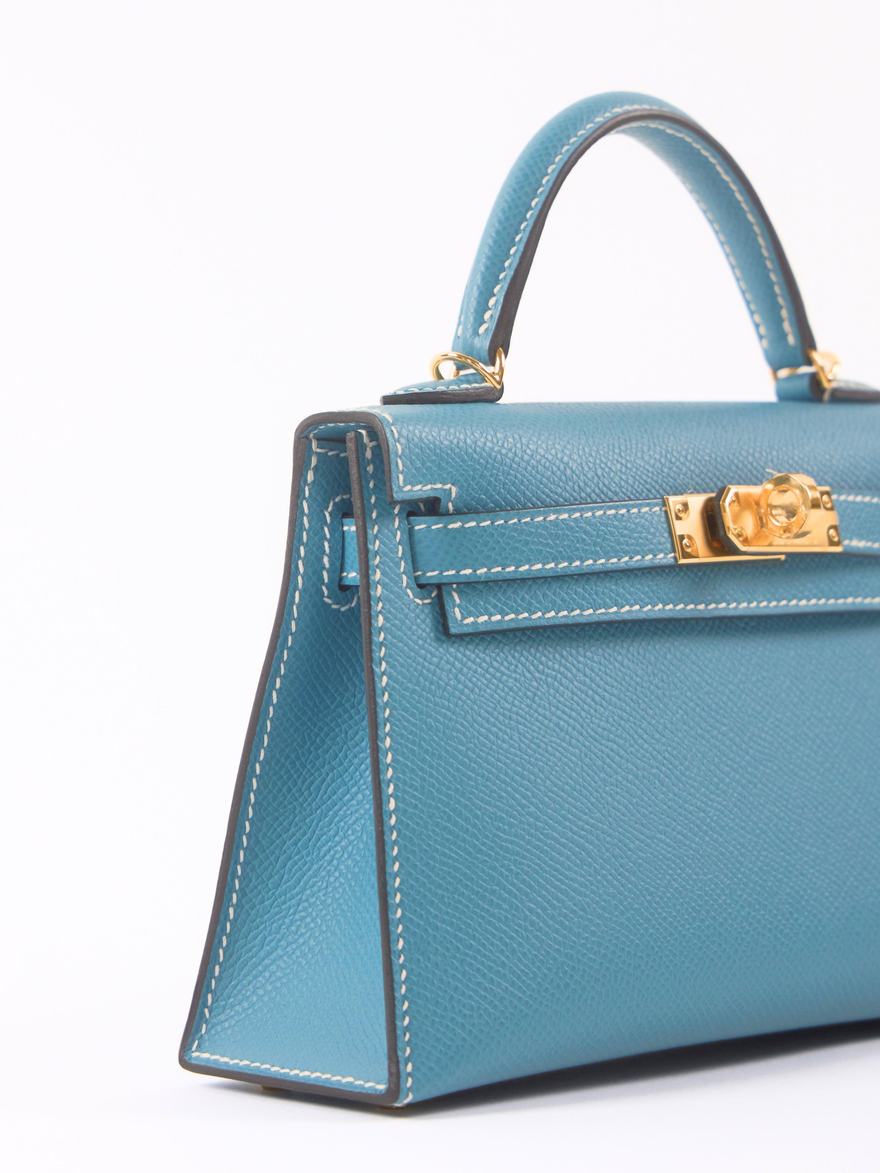HERMÈS MINI KELLY II 20CM BLUE JEAN Epsom Leather with Gold Hardware ...