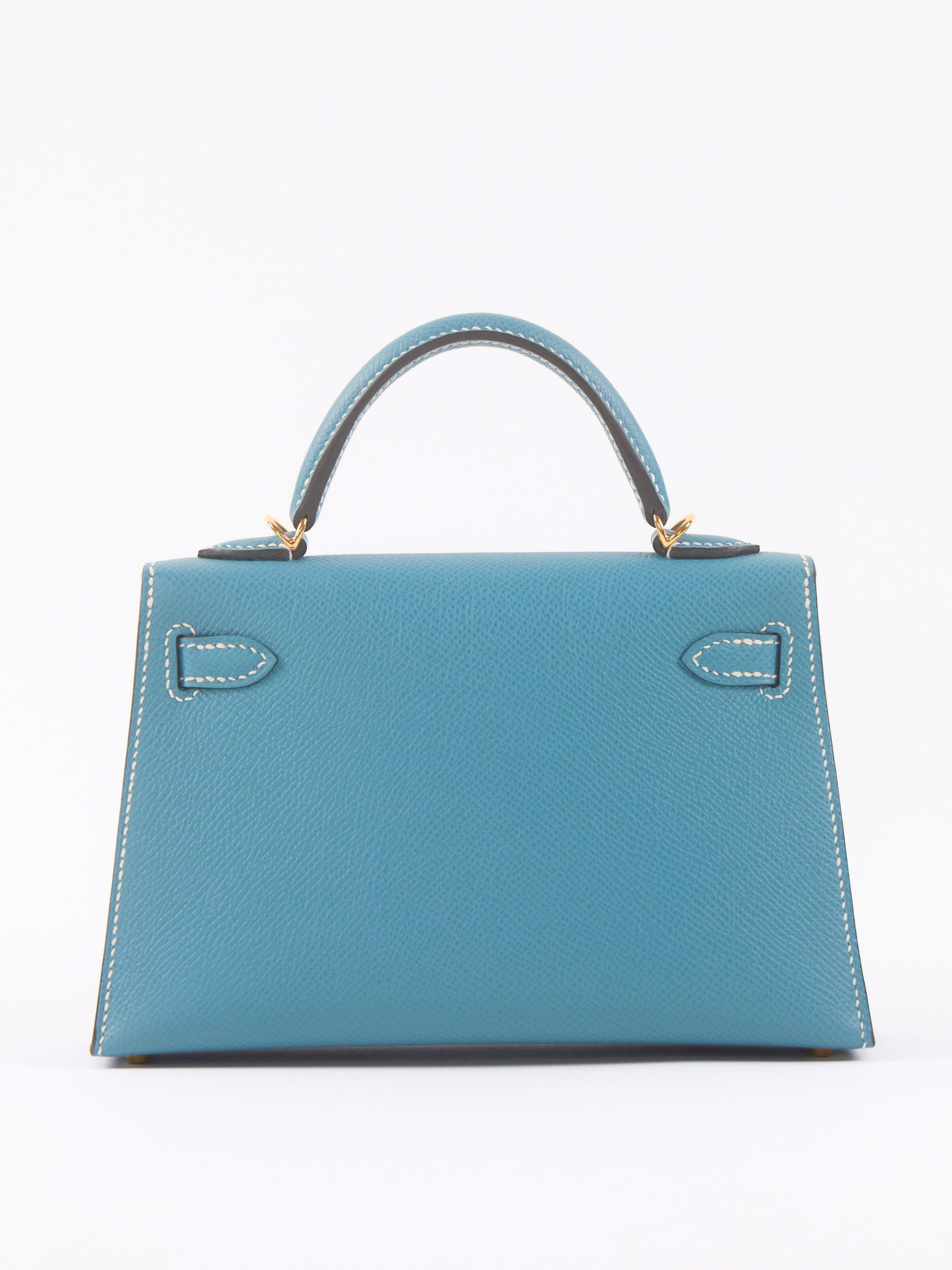 HERMÈS MINI KELLY II 20CM BLUE JEAN Epsom Leather with Gold Hardware ...
