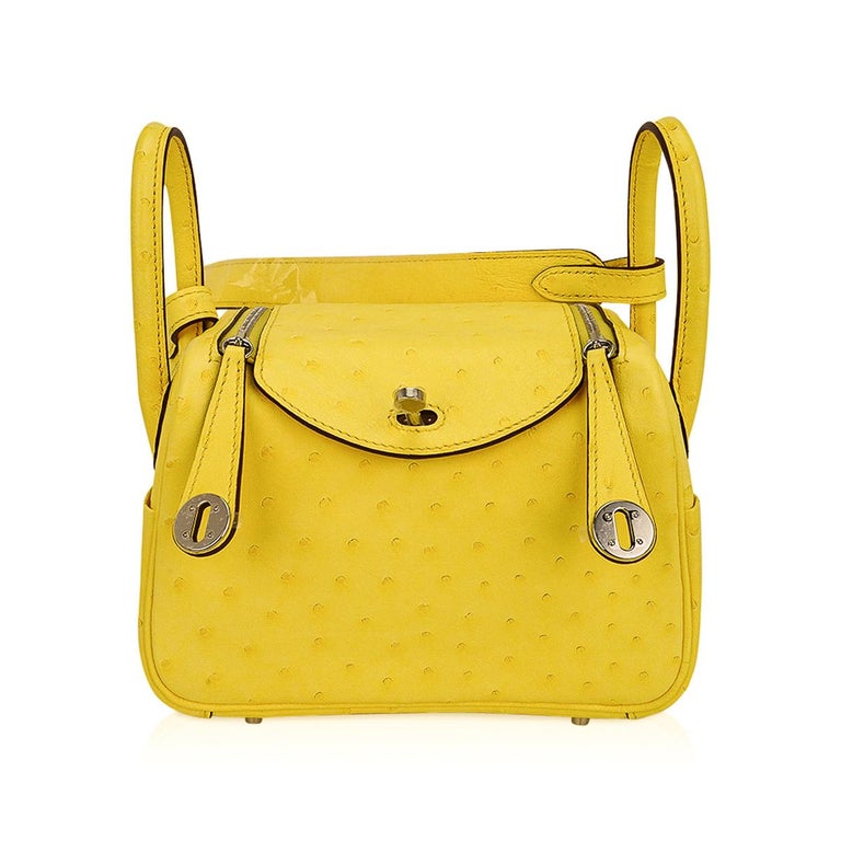 Hermes Mini Lindy 20 Bag Jaune Citron Ostrich Boreal w/ Palladium ...