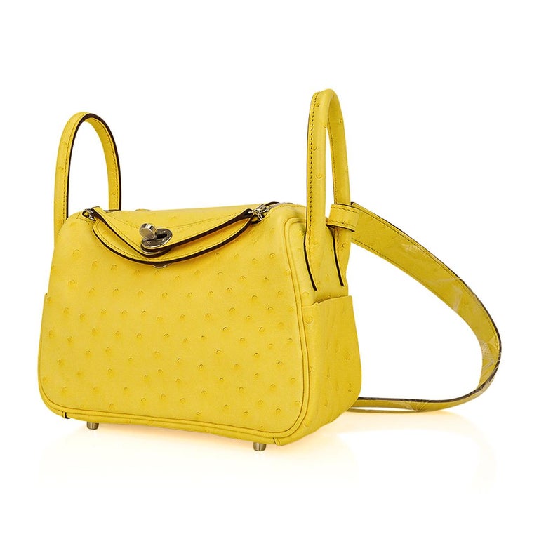 Hermes Mini Lindy 20 Bag Jaune Citron Ostrich Boreal w/ Palladium ...
