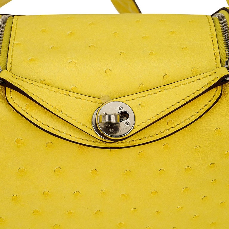 Hermes Mini Lindy 20 Bag Jaune Citron Ostrich Boreal w/ Palladium ...