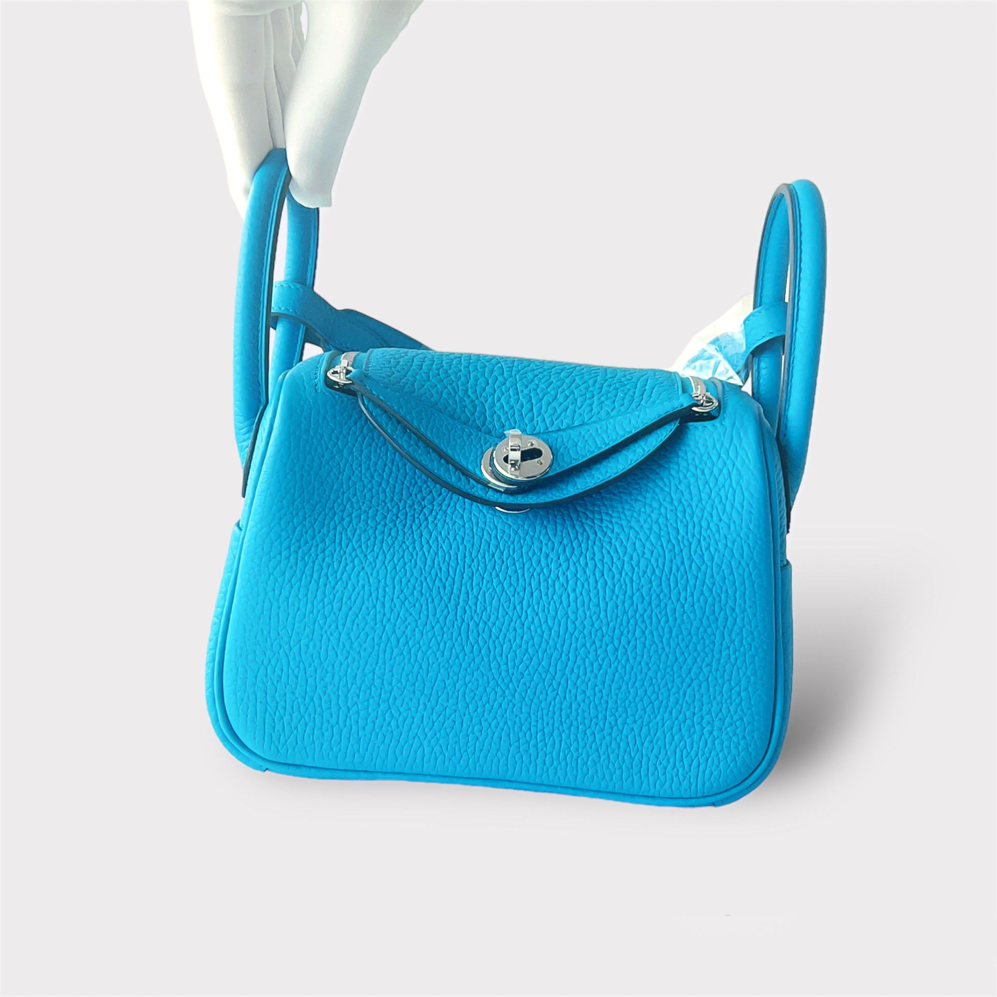 Hermes Mini Lindy In Bleu Frida, Palladium Hardware, Taurillon Leather ...