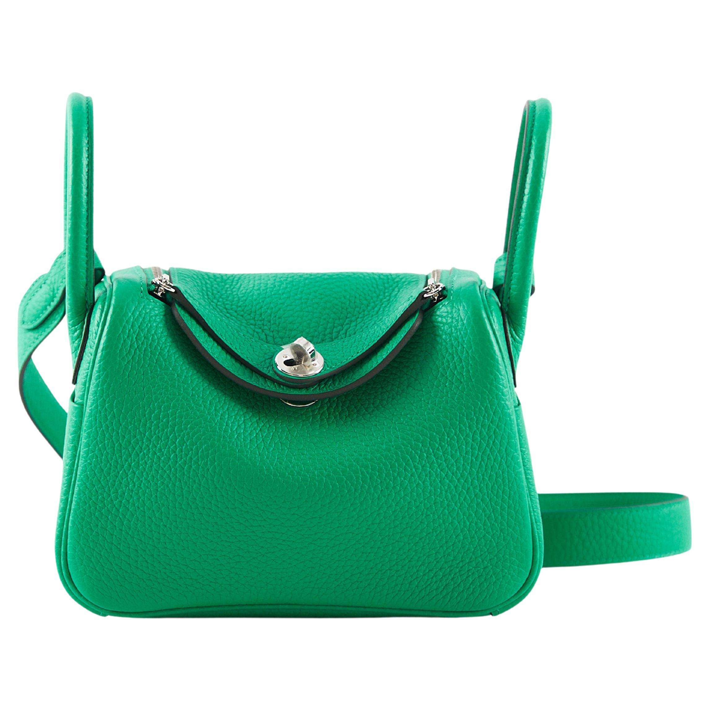 HERMÈS MINI LINDY MENTHE Clemence Leather with Palladium Hardware For ...