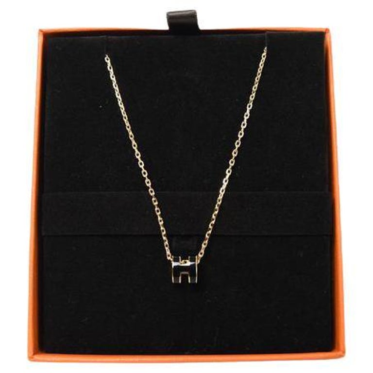 Hermes Mini Pop H Gold Necklace Black For Sale at 1stDibs