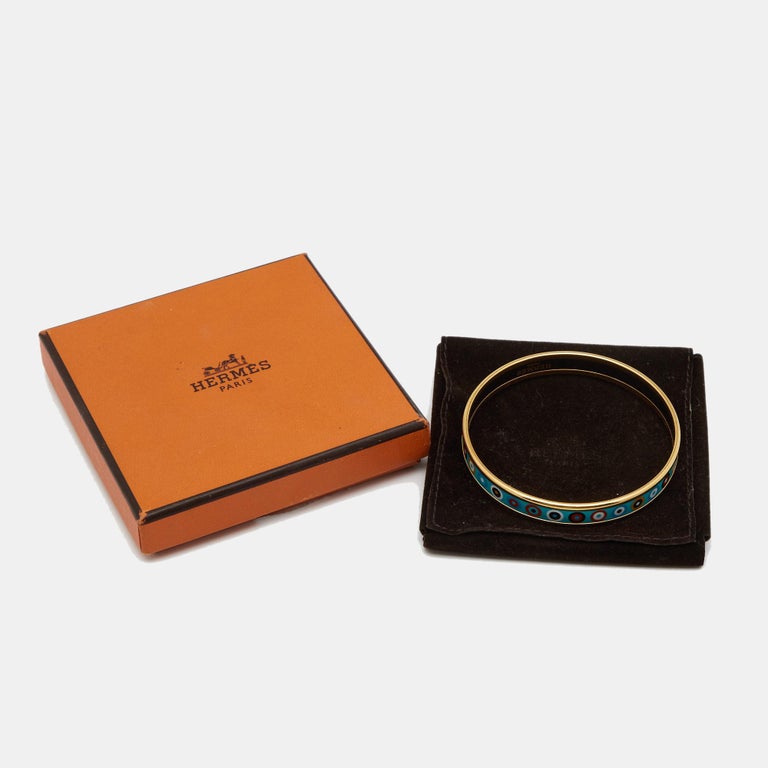 Hermes Multi Color Enamel Gold Tone Metal Bangle Bracelet at 1stDibs