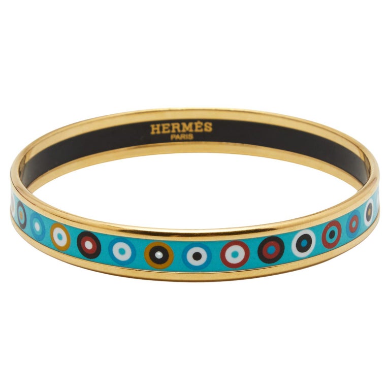 Hermes Multi Color Enamel Gold Tone Metal Bangle Bracelet at 1stDibs