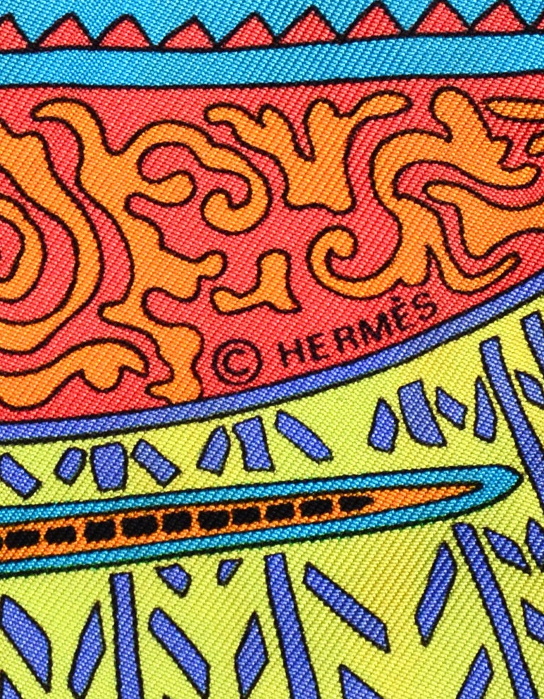 Hermes Multicolor Abstract Print Silk Twilly Scarf W/ Box For Sale at ...